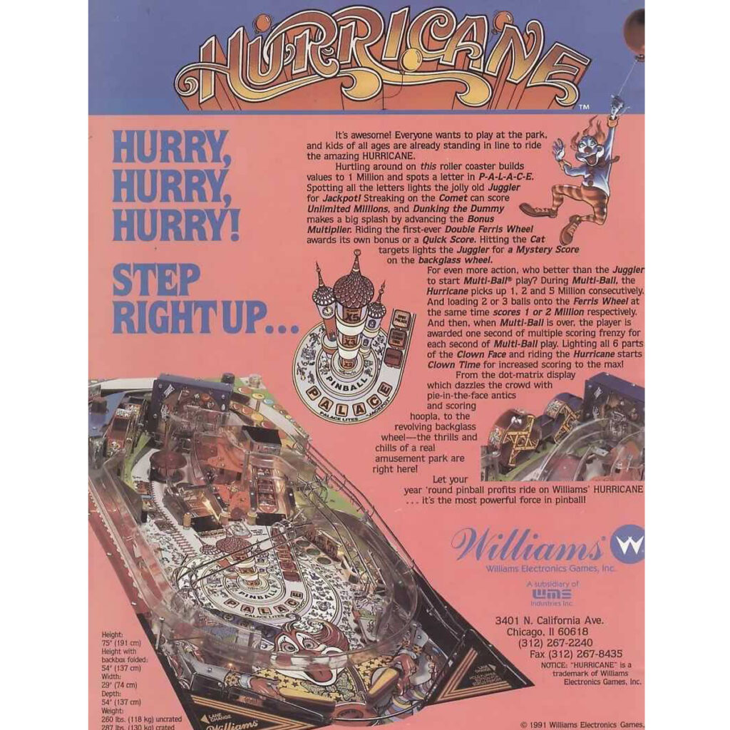 Hurricane Pinball Machine - Game Room Planet